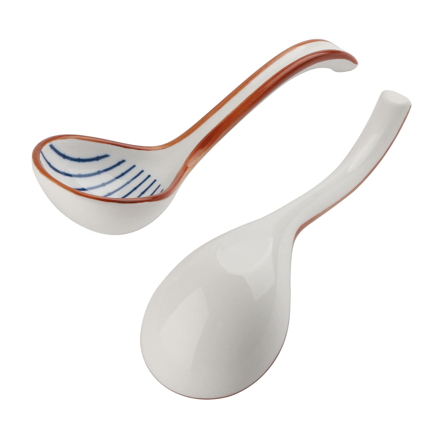 Asian Soup Spoon Ceramic Ramen Spoons Korean Spoons Porcelain Japanese Soup Spoon for Ramen Noodles Pho Miso Dumpling 4pcs (Style 1)
