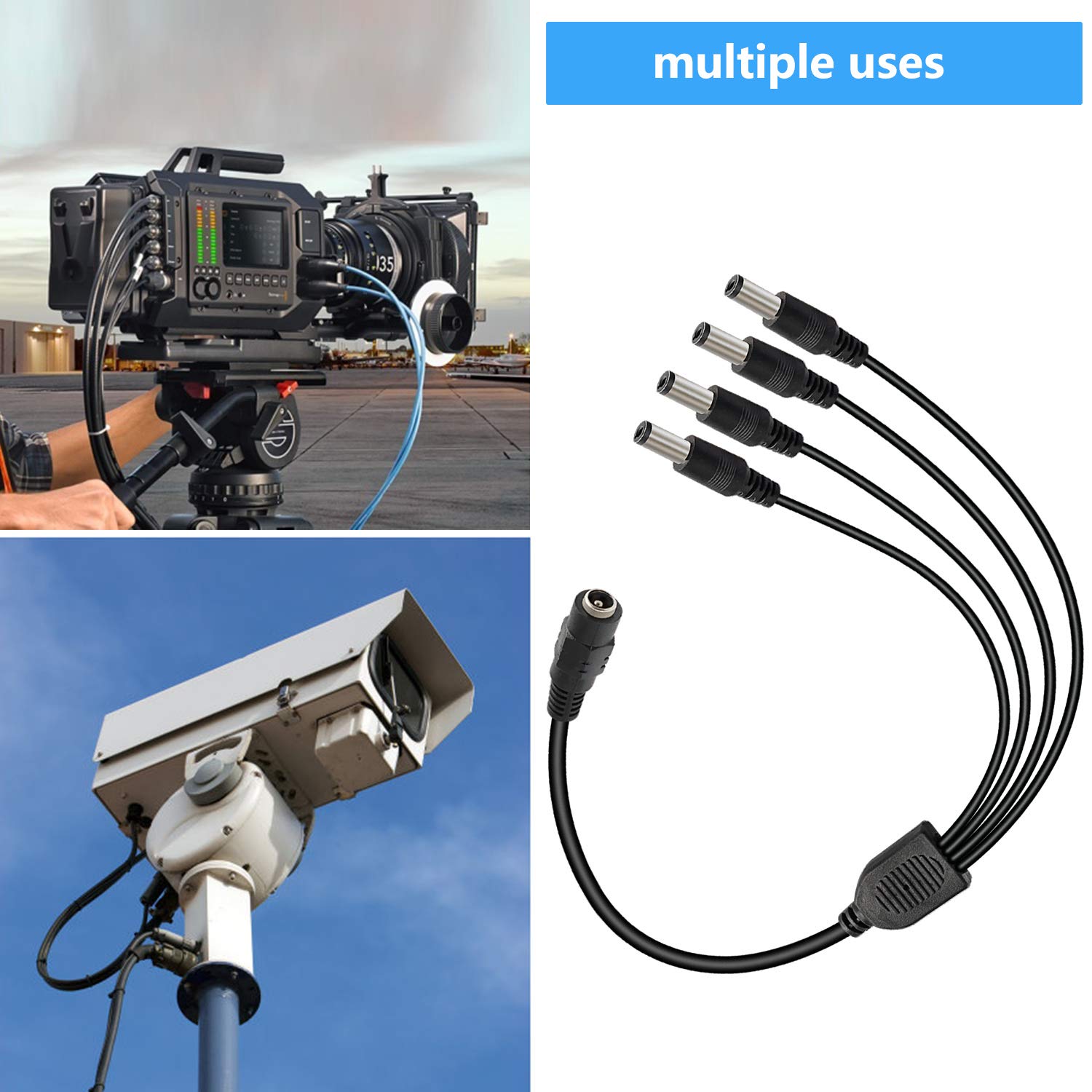 SAISN DC Power Y Splitter Cable 1 Female to 4 Male Plug for CCTV Camera (1 to 4)