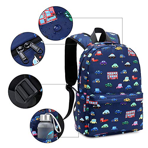 CAMTOP Backpack for Kids Boys Preschool Backpack with Lunch Box Toddler Kindergarten School Bookbag Set (Y057-2 Navy Blue/Car)