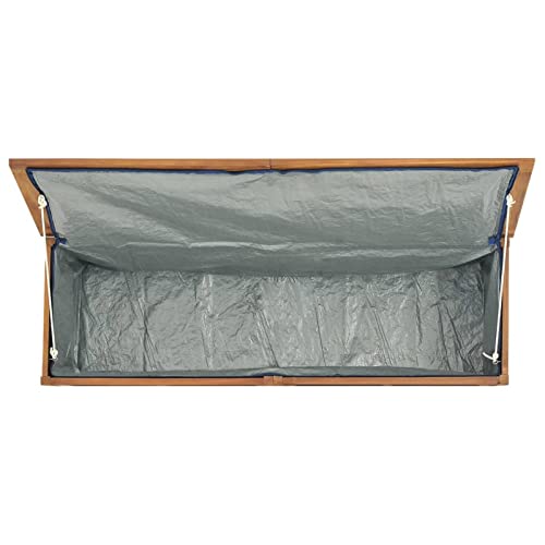 Tidyard Garden Storage Box Teak Wood Deck Box Storage Container with PE Bag Tool Organizer for Patio, Lawn, Backyard, Outdoor Indoor 59.1in x 19.7in x 21.7in