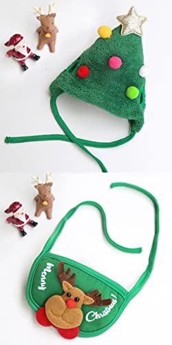Christmas Costume for Dogs 2 Pcs Hat & Bib Set Pet Winter Warm Clothes for Small Dogs Cats Santa Cap Xmas Gift for Dogs (Small, Green)