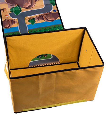 Clever Creations Collapsible Toy Storage Organizer and Play Mat for Kids - Perfect Toy Chest for Organizing Books, Toys, Games, and more - Construction Site Theme