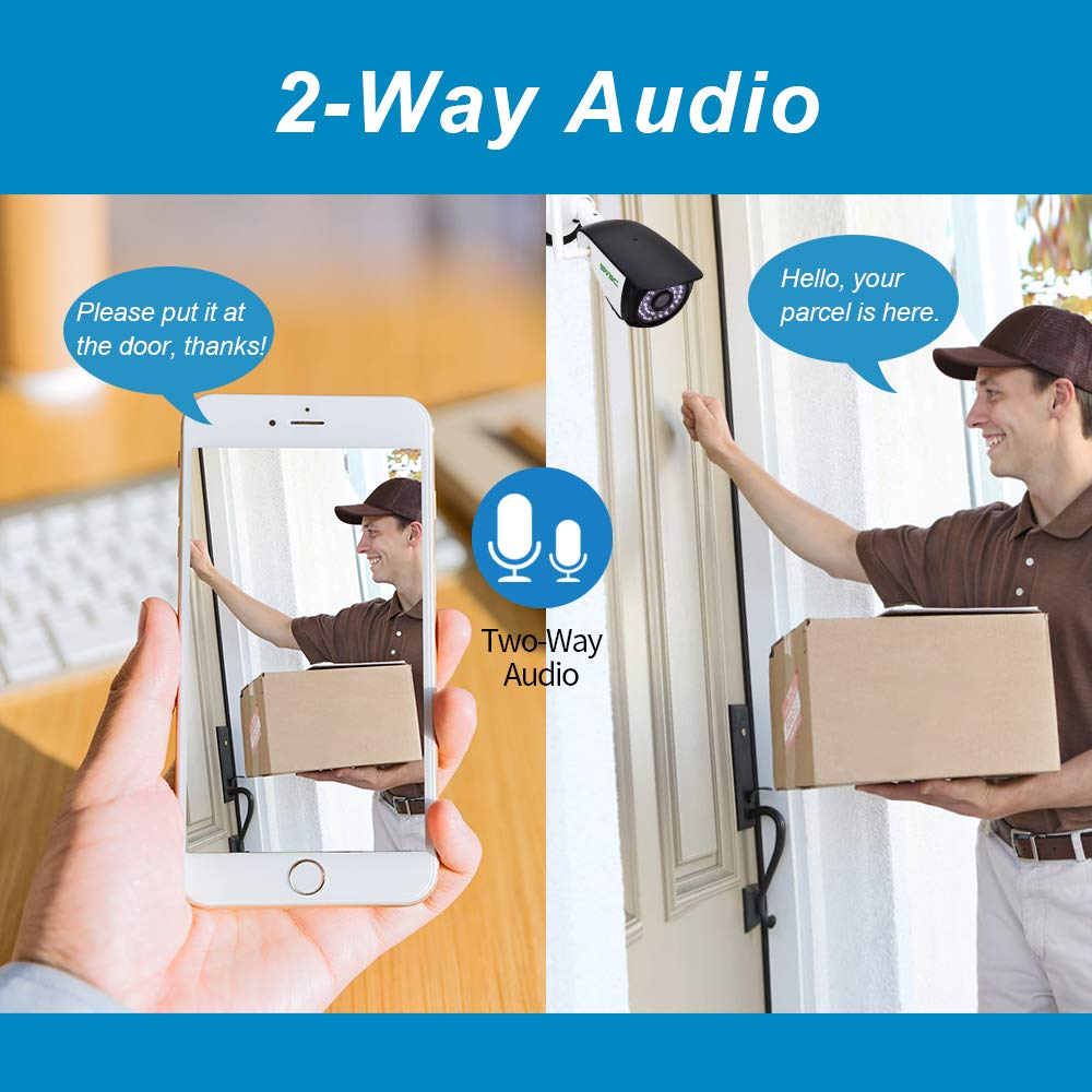 SV3C WiFi Security Cameras Outdoor, 2 Pack 1080P Two-Way Audio Exterior IP Camera, Outside Surveillance Cam Supports Motion Detection, ONVIF Conformance, IP66 Waterproof, RTSP,Max 128GB SD Card Record