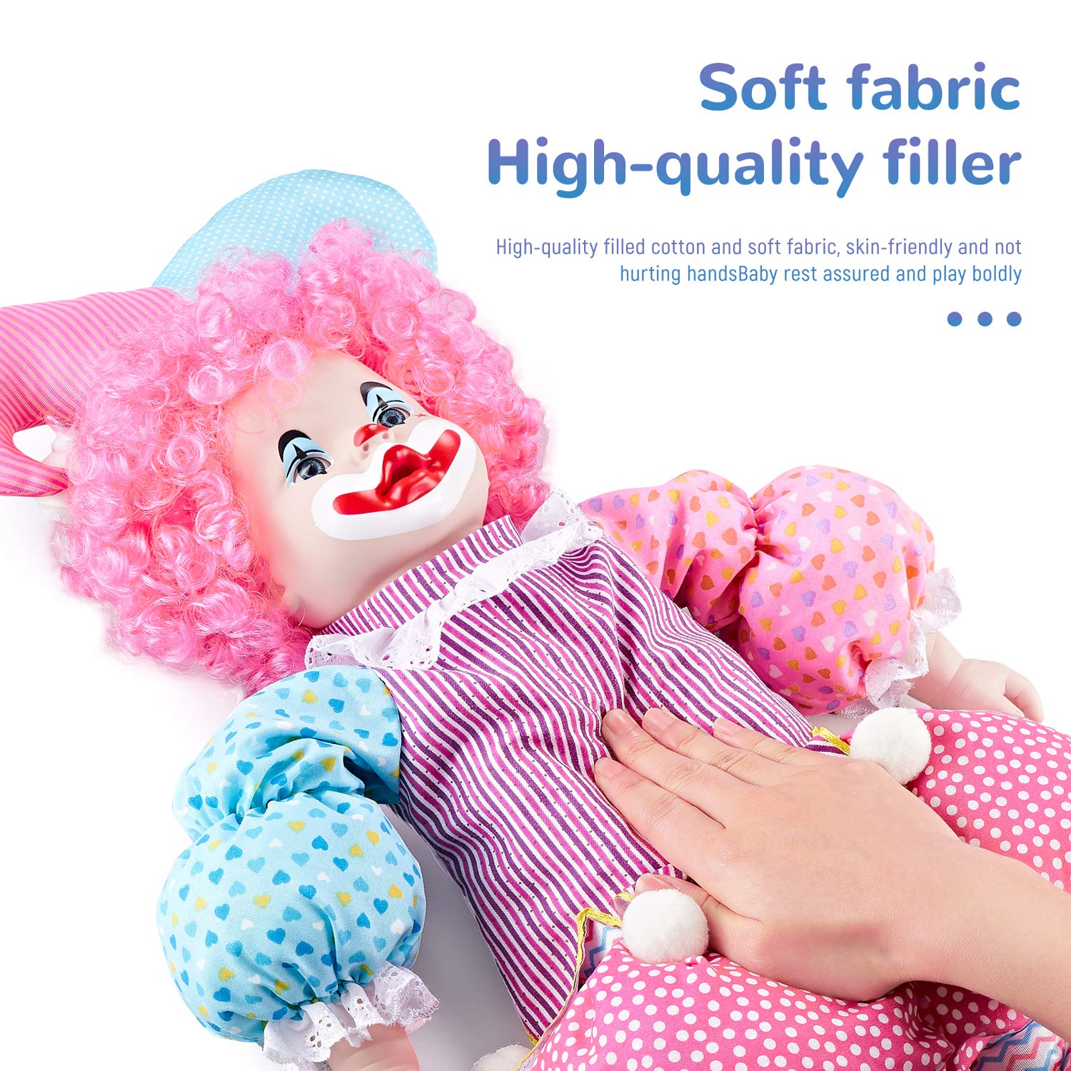GARUNK 37.4" Pink Plush Clown Doll with Retractable Arms & Legs, Cute Baby Girl Birthday Gift