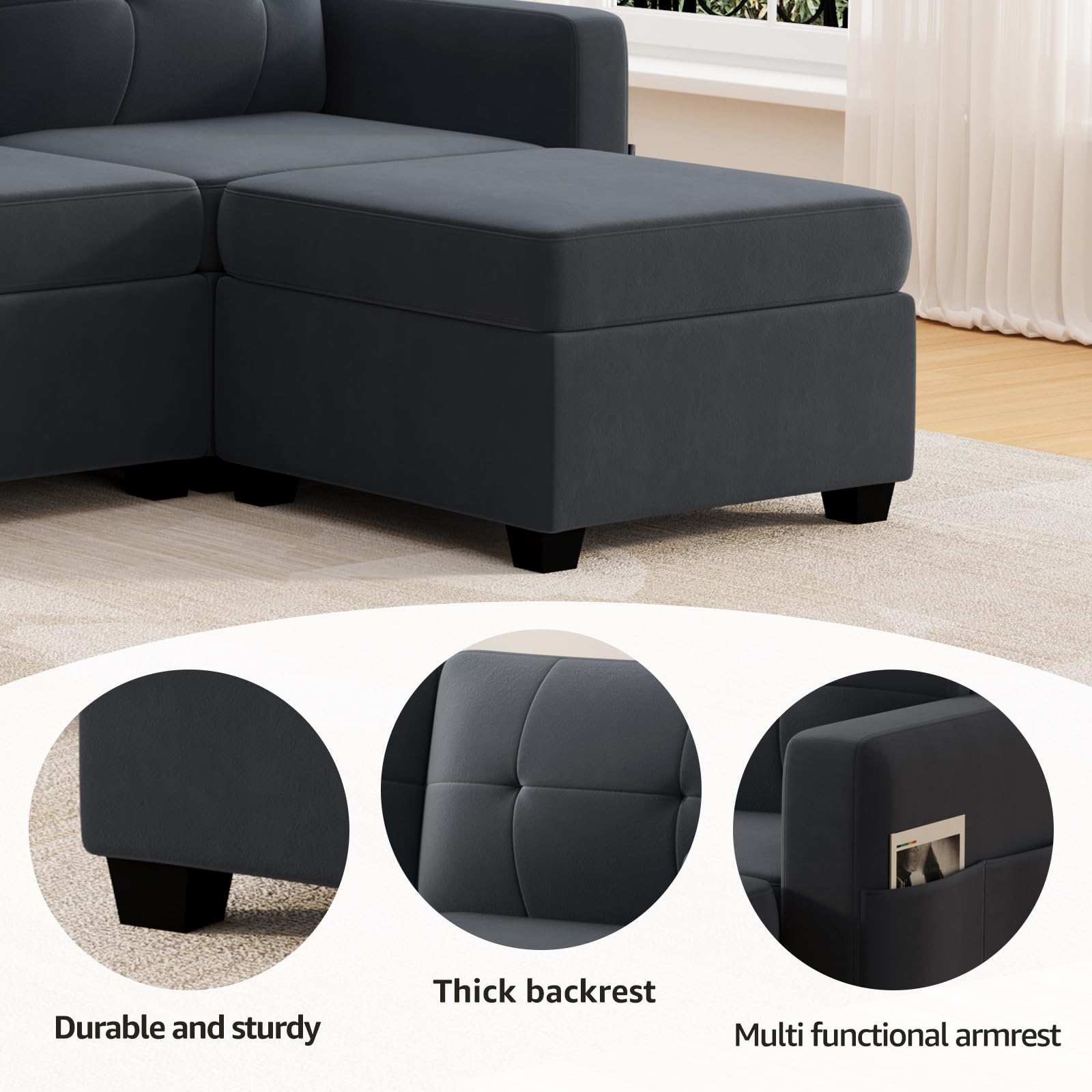 Wimarsbon Modular Sectional Sofa Convertible U-Shaped Sofa Couch 6 Seats Comfy Modular Couch with Storage Ottomans, Sectional Sofa Bed Set for Living Room Apartment & Lounge