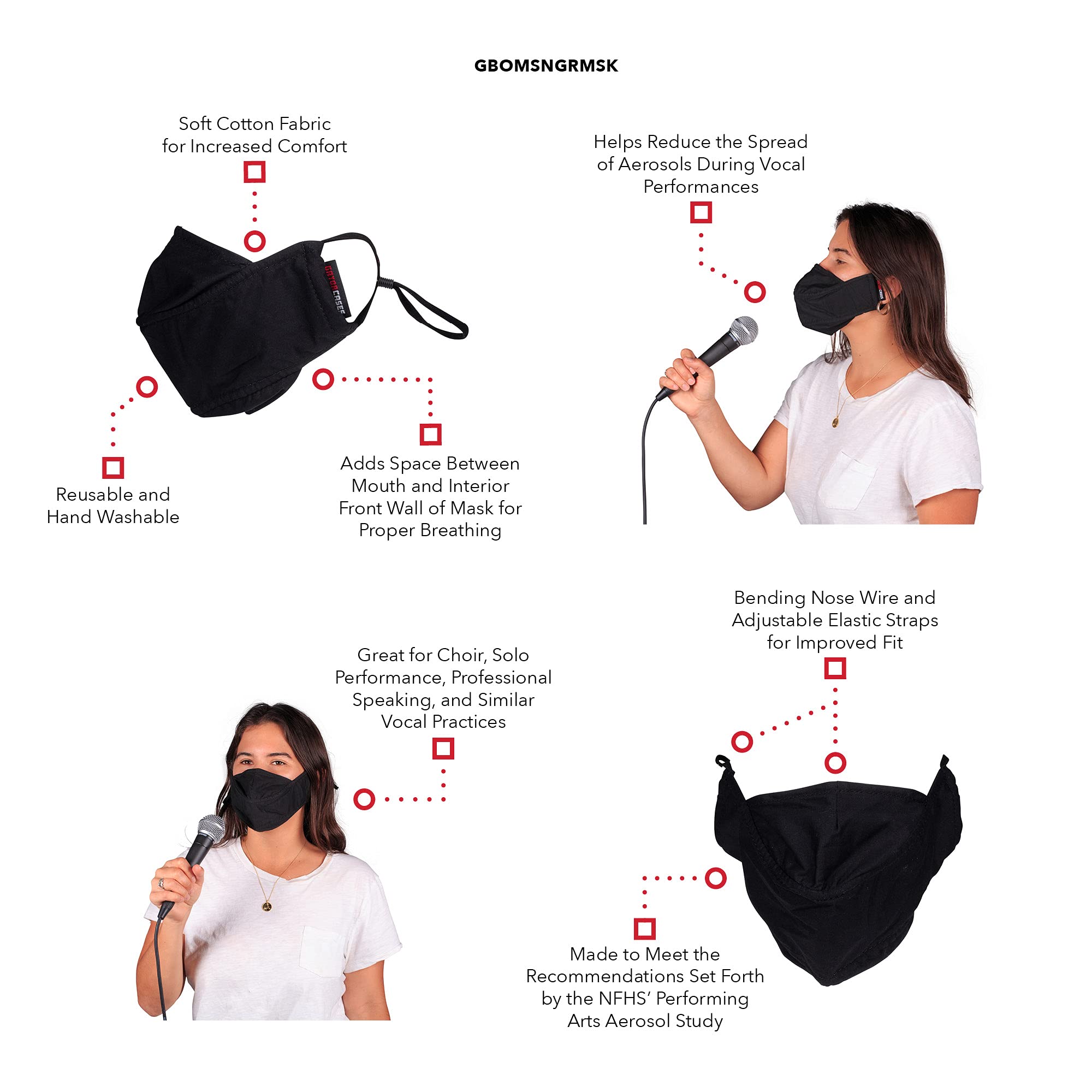 Gator Cases Triple-Layered Cotton Singing and Performance Mask Size Large (GBOMSNGRMSK-L)
