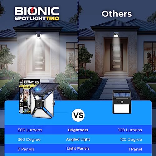 Bell+Howell Bionic Trio Solar Lights Outdoor with Motion Sensor, Super Bright Landscape Spotlight for Outdoor, Patio, Yard, and Garden โ 500 Lumens, Black, As Seen On TV (Cool White)