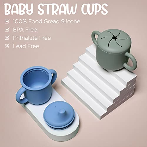 Didaey 2 Pcs Silicone Snack Cup and 2 Pcs Silicone Sippy Cups for Baby Kids Toddlers Spill Proof Food Container Toddler Training Cup with Handles Spout Lid Non Spillable Cereal Keeper