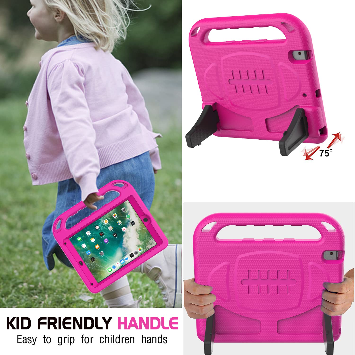 AVAWO Kids Case for iPad 6th/5th Generation, iPad 9.7 Inch 2018/2017 & iPad Air 2 Case, Built in Screen Protector, Shockproof Handle Stand Kids Case for 9.7-inch iPad 5th & 6th Gen & iPad Air 2, Rose