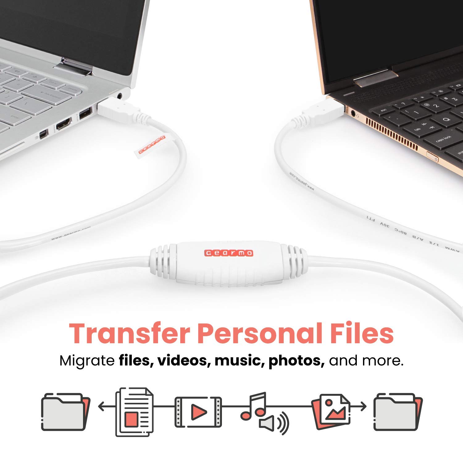 Gearmo USB 2.0 Driverless PC Transfer Cable 6ft – Fast File Sharing for Windows 11/10/8/7