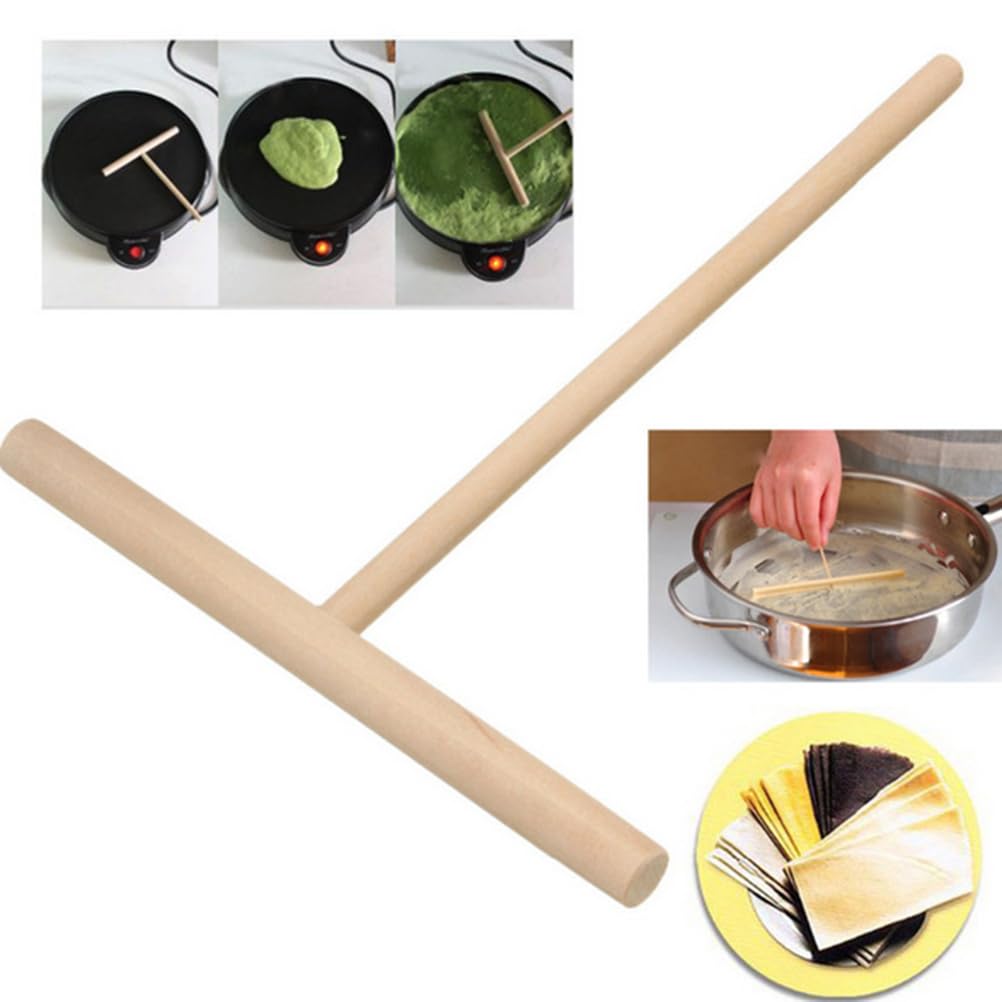 Hemoton Wooden T Shape Crepe Spreader Natural Wooden T-Shaped Tool for Crepes Wooden Crepe Maker Pancake Maker Tool