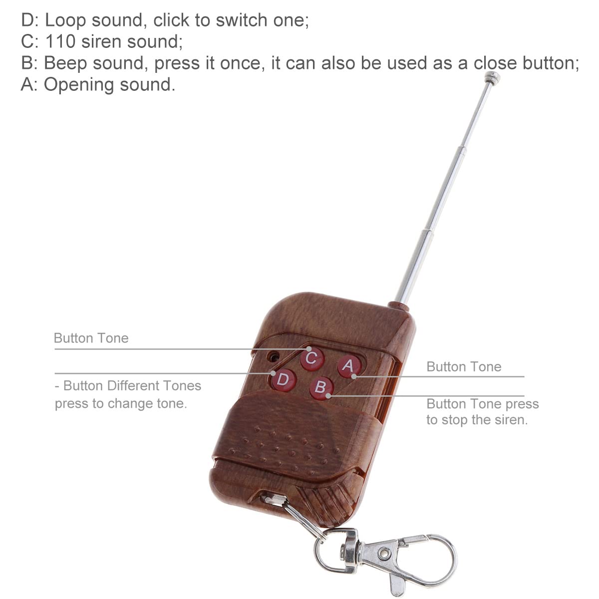 ePathChina 7 Sounds Loud Car Warning Alarm Police Fire Siren Horn Speaker with Brown Remote Controller 12V 100W