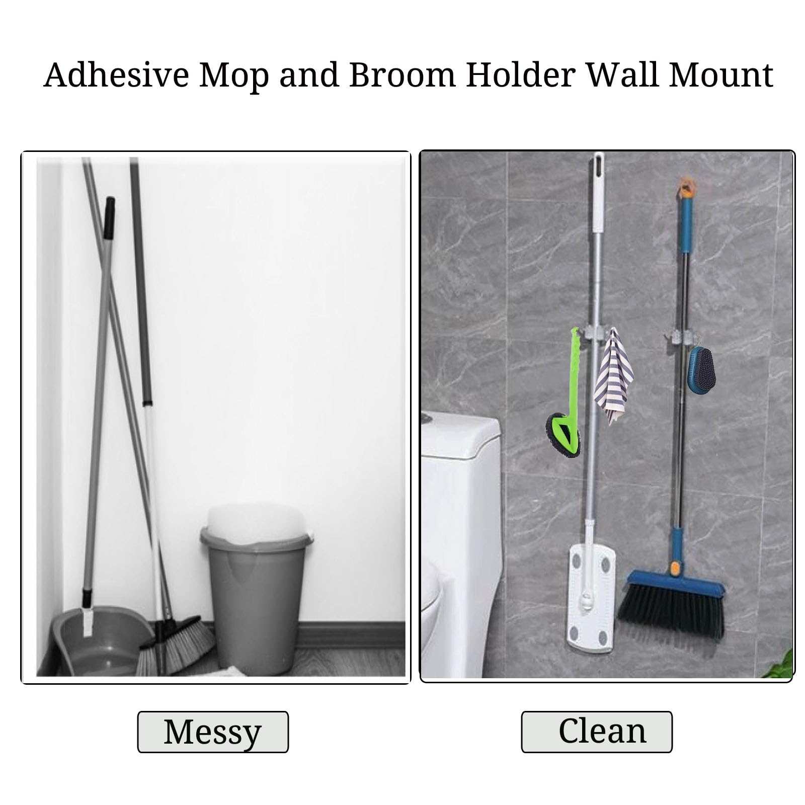 FRILAIF Acrylic Broom Holder Wall Mount, 4 Pack, Self-Adhesive, Non-Slip Design, Easy to Install, Multi-Purpose Storage