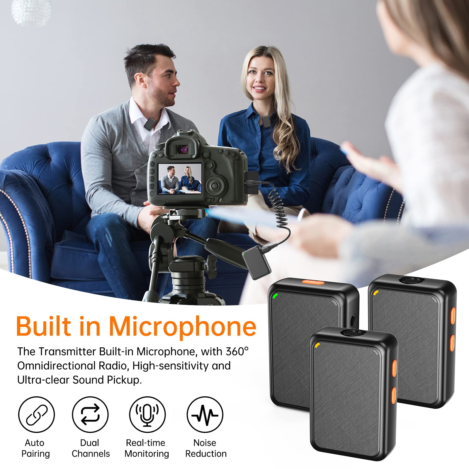 APEXEL Wireless Lavalier Microphones, 2.4G Lavalier Dual Transmitter & 1 Receiver Lapel Mic for iPhone, Android and DSLR Camera for Interview, Vlog Streaming, Tiktok Live Streaming.