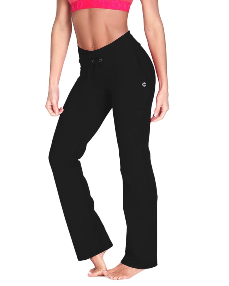 Aurgelmir Womens Stretch Yoga Straight Leg Workout Sweatpants Loose Fit Open Bottom Casual Pants Black