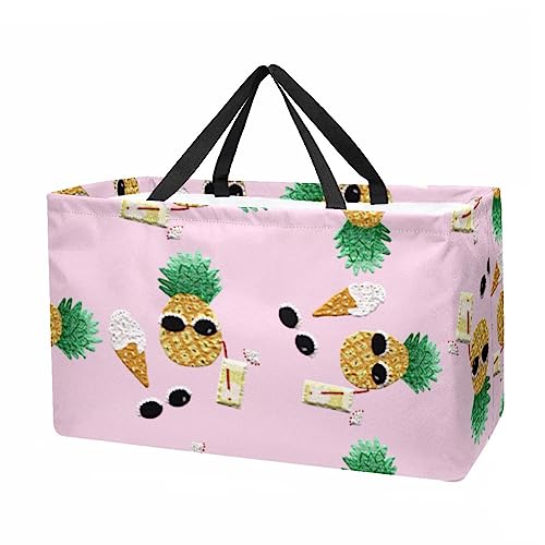 Cartoon Fruit Full Print Large Capacity Laundry Organizer Tote Bag - Reusable and Foldable Oxford Cloth Shopping Bags