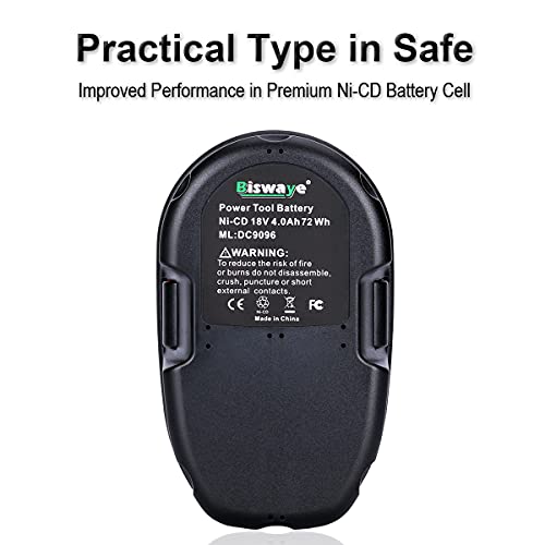 Biswaye 2-Pack 18V 4.0Ah NiCad Battery Replacement for Dewalt 18V XRP Battery DC9096-2 DC9098 DC9099 DW9099 DW9096 DE9096 DE9098 DW9095 DW9098 DE9503 DE9039 DE9095