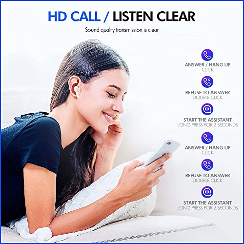 CSL-Computer Wireless Earbuds Air Buds PodsBluetooth 5.3 Headphones Noise Cancelling Bud Pro Stereo Ear pods in-Ear Built-in Mic IPX7 Waterproof for iPhone/Samsung/Android WhiteairPods (Rro12)