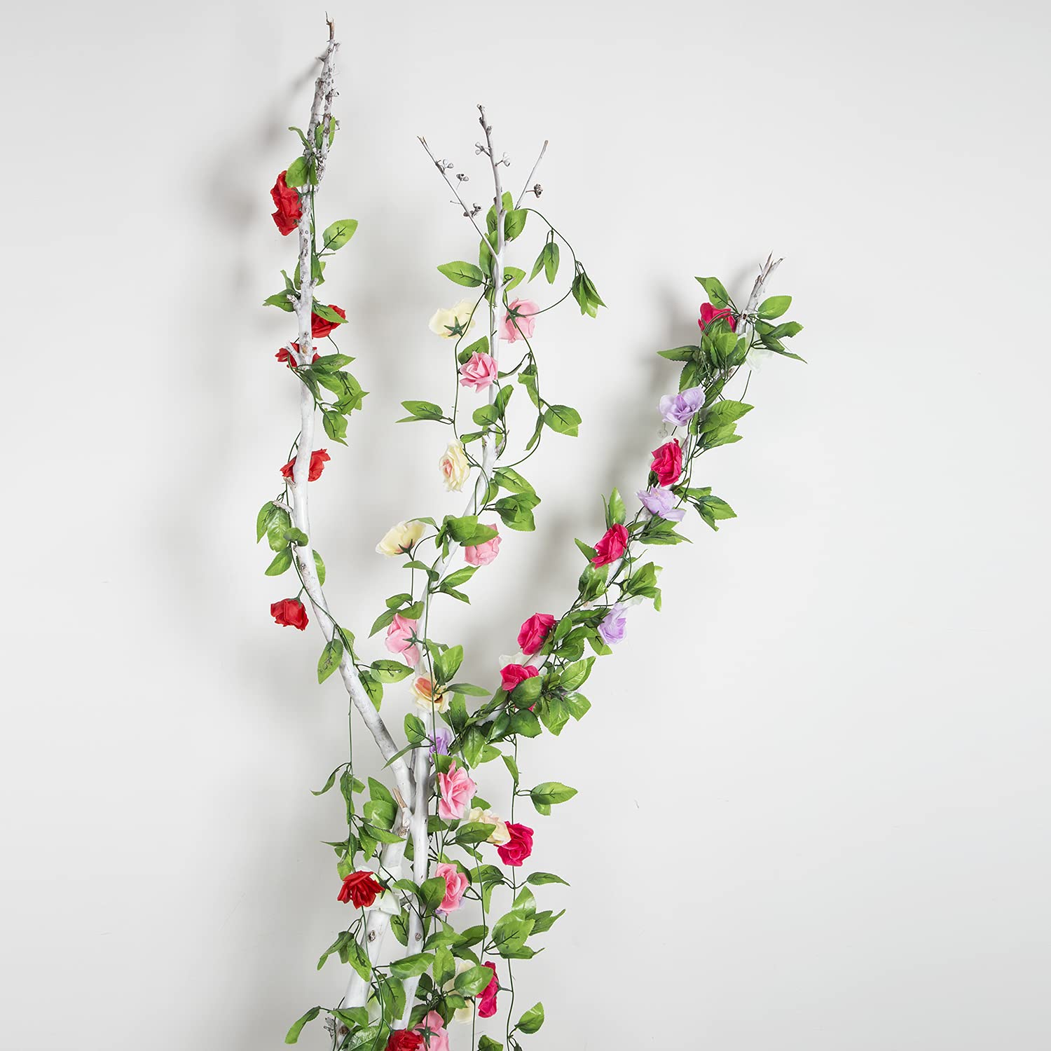 MOASIS 6 Pack 47 FT Artificial Plastic Silk Flowers Hanging Vines Colorful Lifelike Rose Ivy Home Hotel Office Wedding Party Garden Craft Art Decor Red ... (Purple Rose)