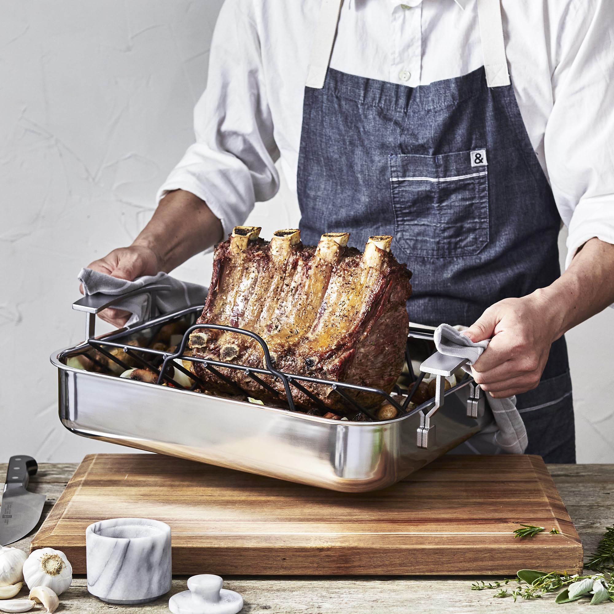 Demeyere Industry 5-Ply Stainless Steel 15.7 X 13.3-inch Roasting Pan