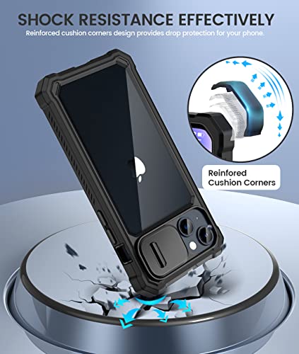 Caka for iPhone 14 Case, iPhone 13 Case with Screen Protector & Slide Camera Cover Heavy Duty Shockproof Phone Case for iPhone 13 iPhone 14 6.1 inches, Black
