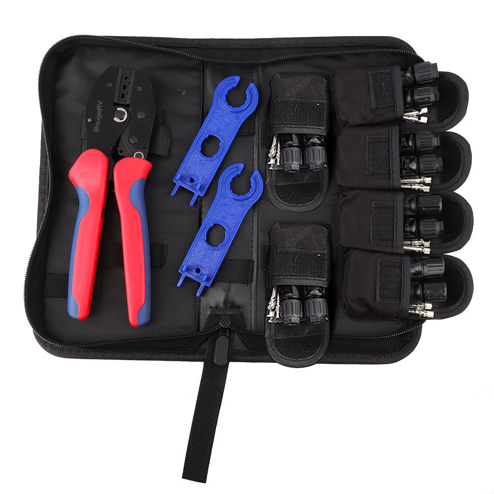 BougeRV Solar Crimper Tool Kit for Solar Panel Cable Wire with 1PCS Solar Crimper and 6Pairs Solar connectors and 1Pair Solar Connector Spanner Wrench, Solar Installation Assembly Tools