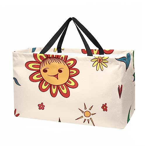 Cartoon Flower Printing Large Capacity Laundry Organizer Tote Bag - Reusable and Foldable Oxford Cloth Shopping Bags
