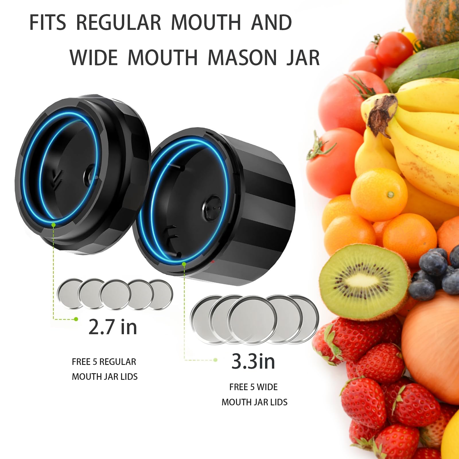Generic Everjar - Mason Jar Vacuum 2 IN 1 Design Electric Mason Jar Vacuum Sealing Kit, Fully Automatic Suction Stop Food Storage Vacuum Sealer for Wide Mouth and Regular Mouth Mason Jars, Black