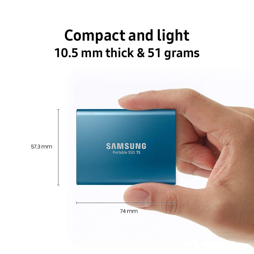 SAMSUNG T5 500GB USB 3.1 Pocket Size Portable External SSD (Blue)