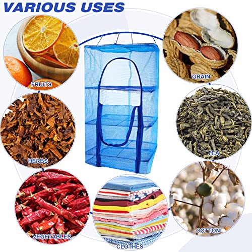Cunno 4 Pcs Herb Drying Rack 4 Layer Hanging Drying Net Folding Fish Mesh with Zippers Non Toxic Nylon Netting for Fish Vegetables Meat Herb Fruit Plants Net Dry Cage, Blue, 13.8 x 13.8 x 25.6 Inch