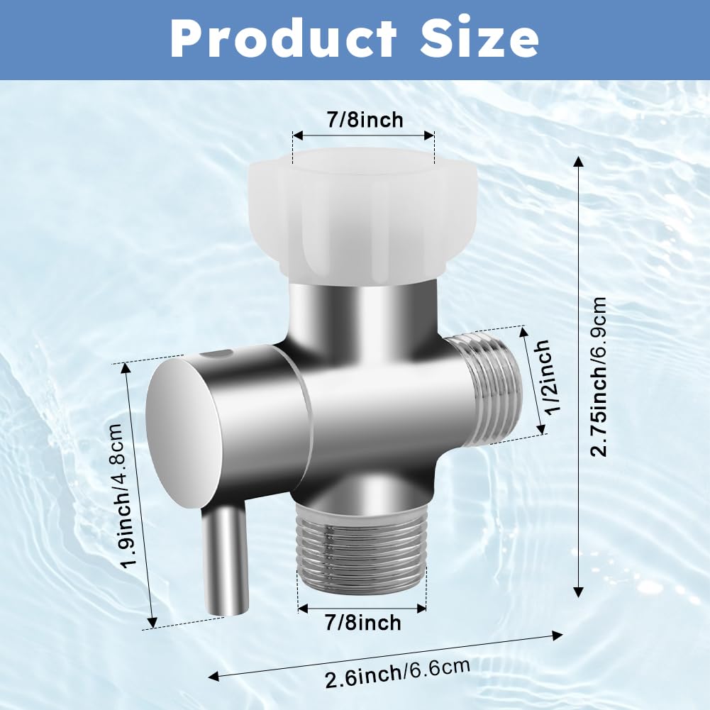 Bidet T Adapter, Metal T Valve for Bidet, Leakproof 3 Way Tee Connector Bidet Attachment for Toilet, Brass Metal T-adapter with Shut Off Valve, 7/8” X 7/8” X 1/2”
