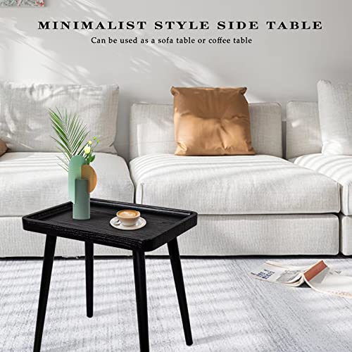 FOOHCXX Black Side/End Table, Modern, Minimalist Wooden Small Accent Table with Natural Legs for Living Room, Bedroom, Balcony and Office, Small Side Table for Small Spaces,Home Decor