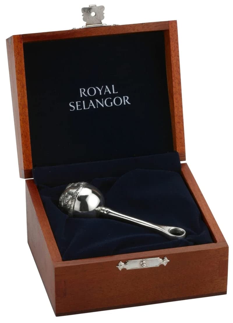 Royal Selangor Hand Finished Teddy Bears' Picnic Collection Pewter Baby Rattle in Wooden Gift Box