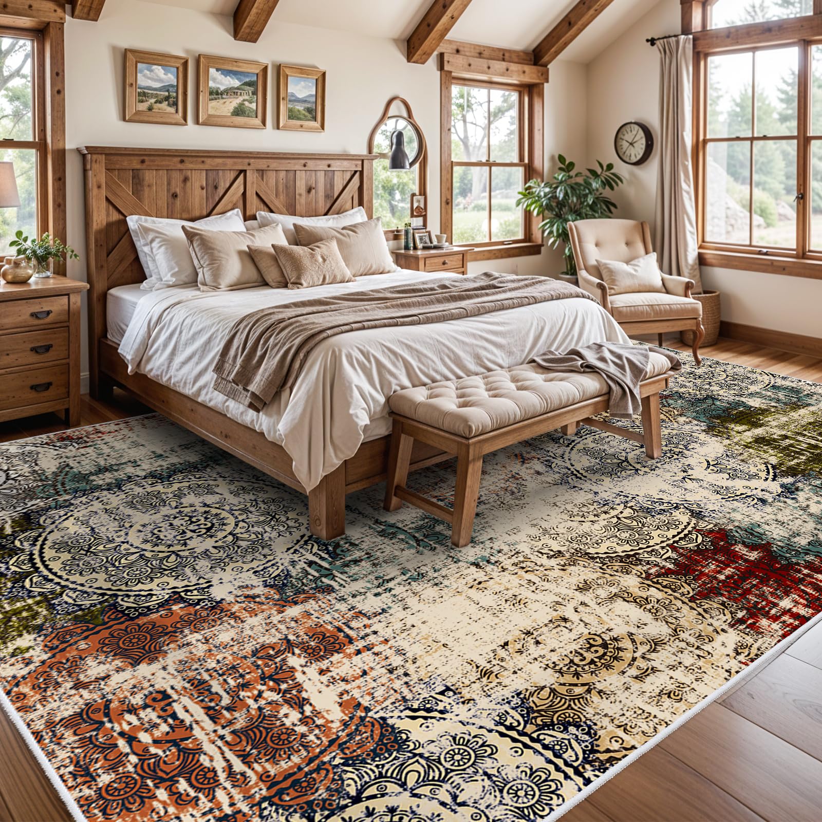 BYYVOO 10x14 Living Room Area Rug - Modern Abstract Large Area Rugs Non-Slip Stain Resistant Carpets for Bedroom Soft Low Pile Rugs 10x14 Red Green Multi