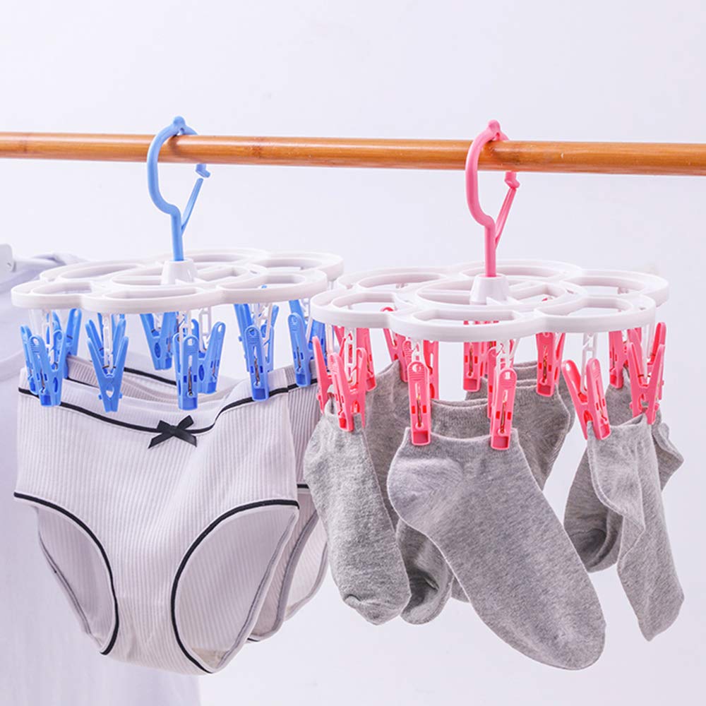 Clothespin Rack Laundry Drying Rack,Clothes Hangers with 16 Clips,Clip Hanger Drip Hanger for Drying Underwear,Baby Clothes,Socks,Bras,Towel,Pants,Hat,Scarf,Cloth Diapers,Gloves (Purple)
