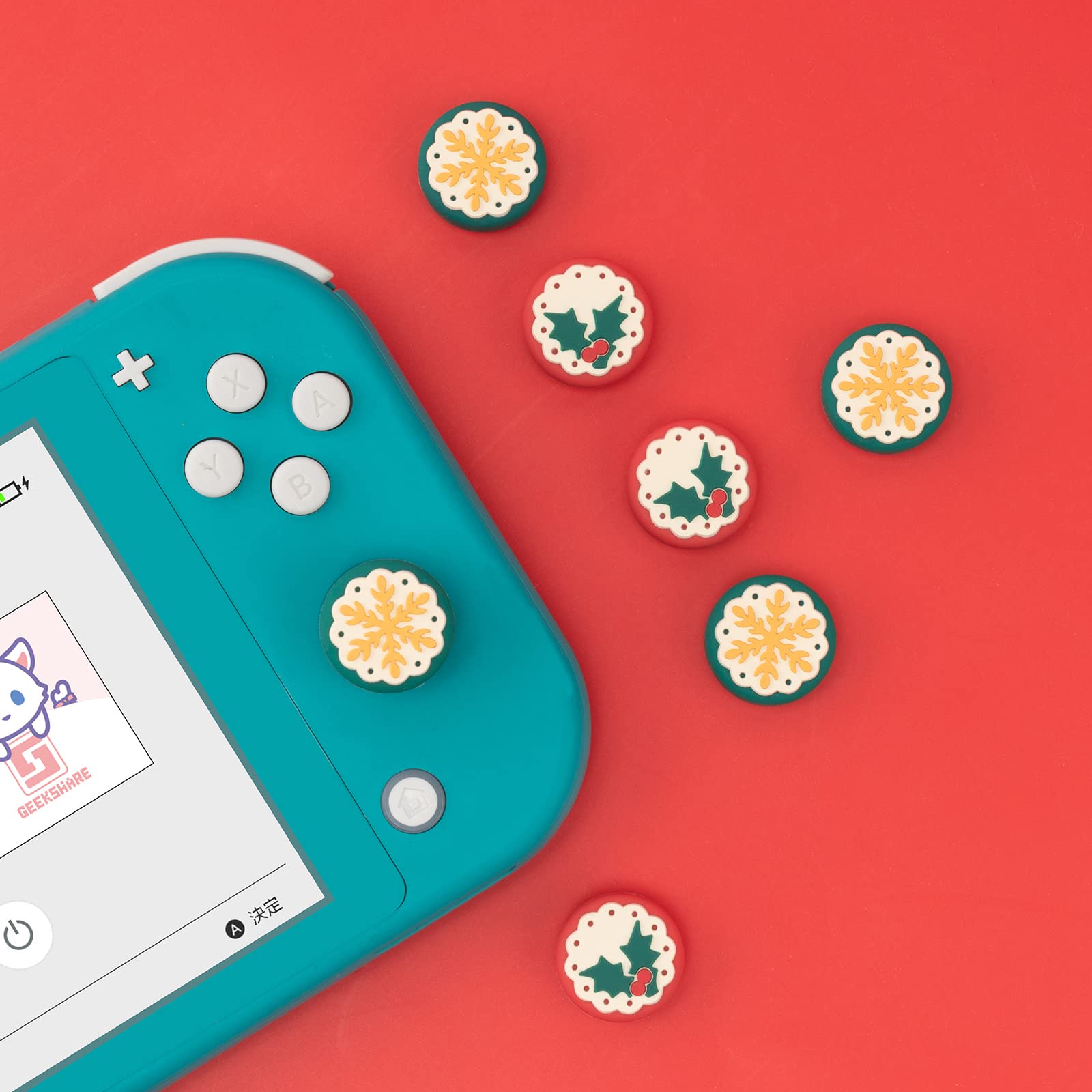 GeekShare Christmas Theme Thumb Grip Caps,Compatible with Nintendo Switch/OLED & Switch Lite,Soft Silicone Joystick Cover-4PCS