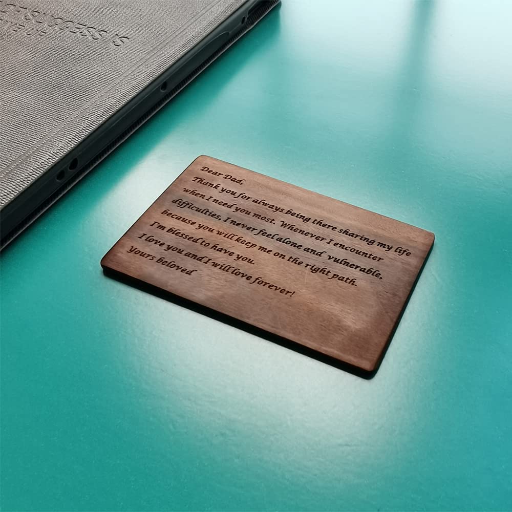 MOJIA Personalized Engraved Wood Wallet Insert Card for Men Women, Custom Wallet Cards for Husband from Wife, Mini Love Note, Boyfriend Deployment Gift (Red wood)