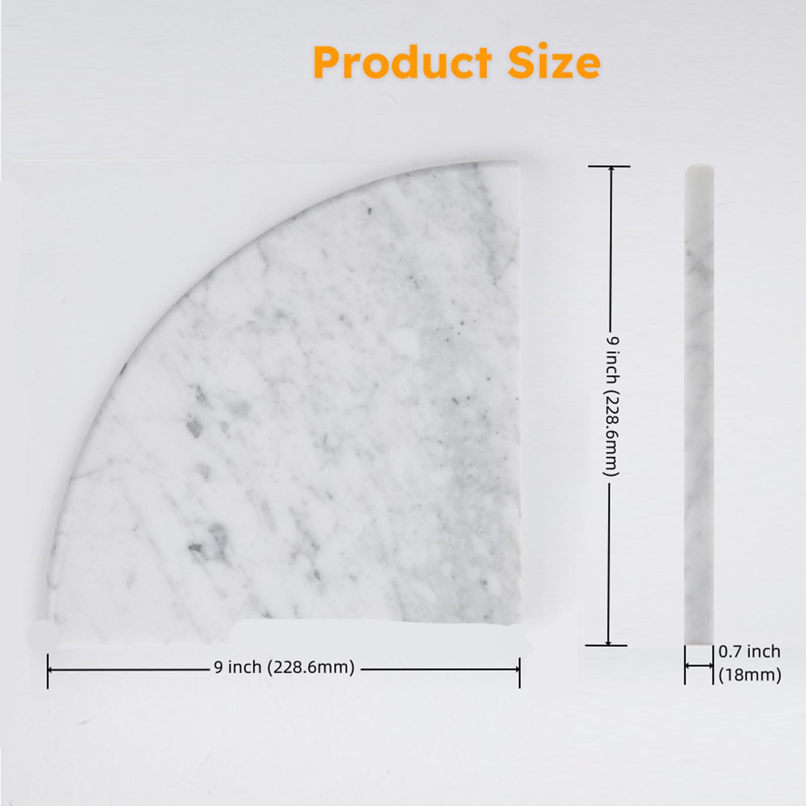 Diflart Marble Corner Shelf Polished 9 Inch, White Carrara Marble Corner Floating Shelves, Wall Mounted Marble Corner Shelves for Shower Bathroom Kitchen Pack of 1 Pcs