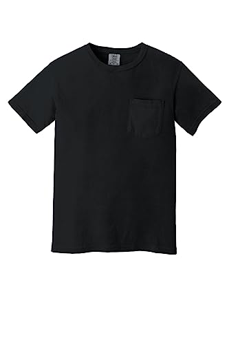 Comfort Colors Men's Adult Short Sleeve Pocket Tee, Style 6030 (Medium, Black)