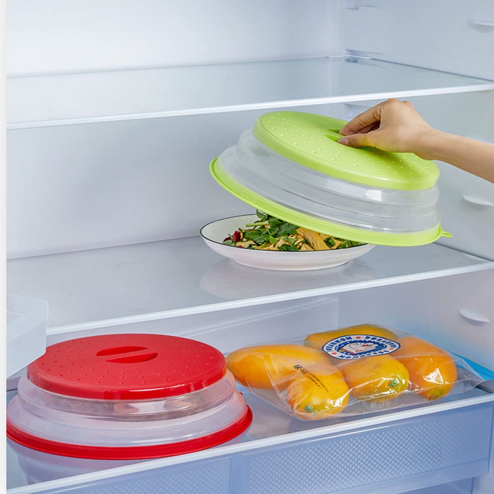 Collapsible Microwave Splatter Cover For Food With Silicone Mats, 10.5 Inch, Dishwasher-safe, Microwave Plate Cover With Steam Vent,BPA-Free Silicone & Plastic (2 PCS,blue & red)