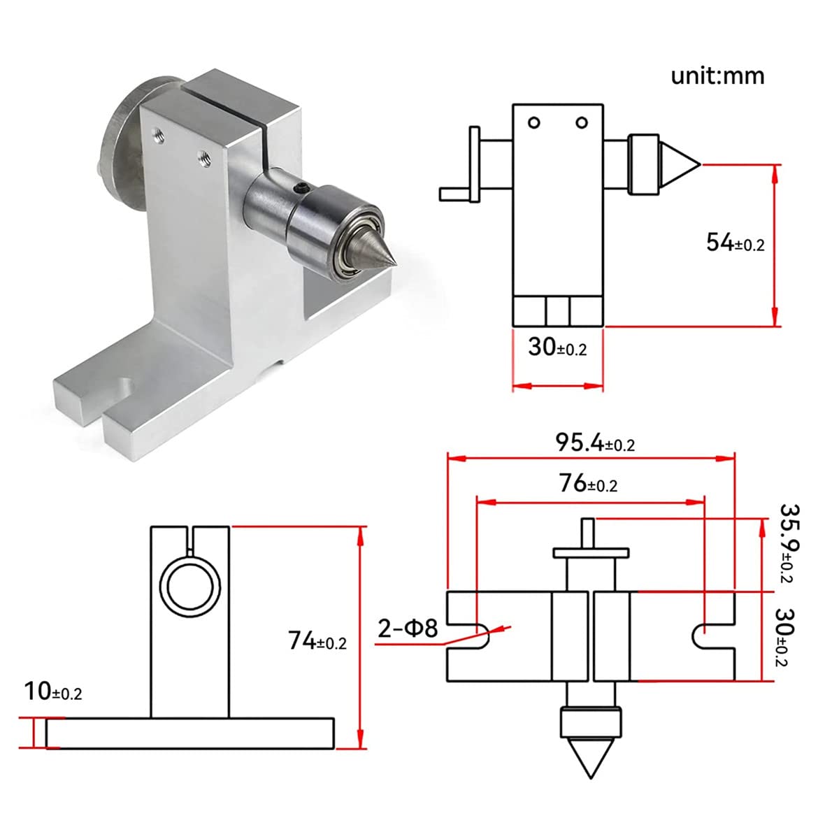 CNC Milling Machine Rotational Axis CNC Router Rotary Table Rotary a axis 4th Axis 65mm 3 Jaw Chuck Dividing Head w/ Nema17 stepper motor w/ 54mm Tailstock Reducing ratio 4:1 for CNC Engraving Machine