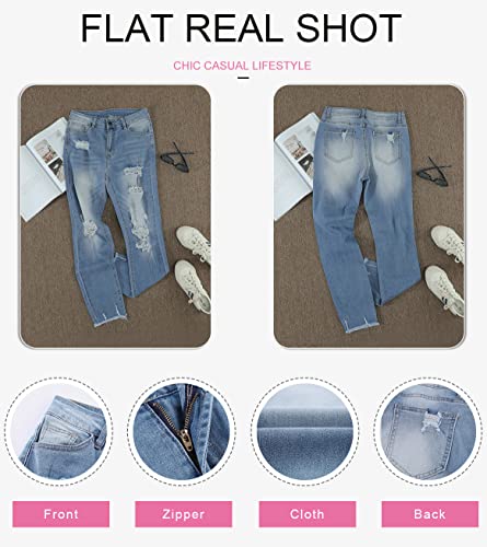 Dokotoo Womens Distressed Raw Hem Washed Jeans Ripped Slim Fit Boyfriend Denim Pants Sky Blue Small