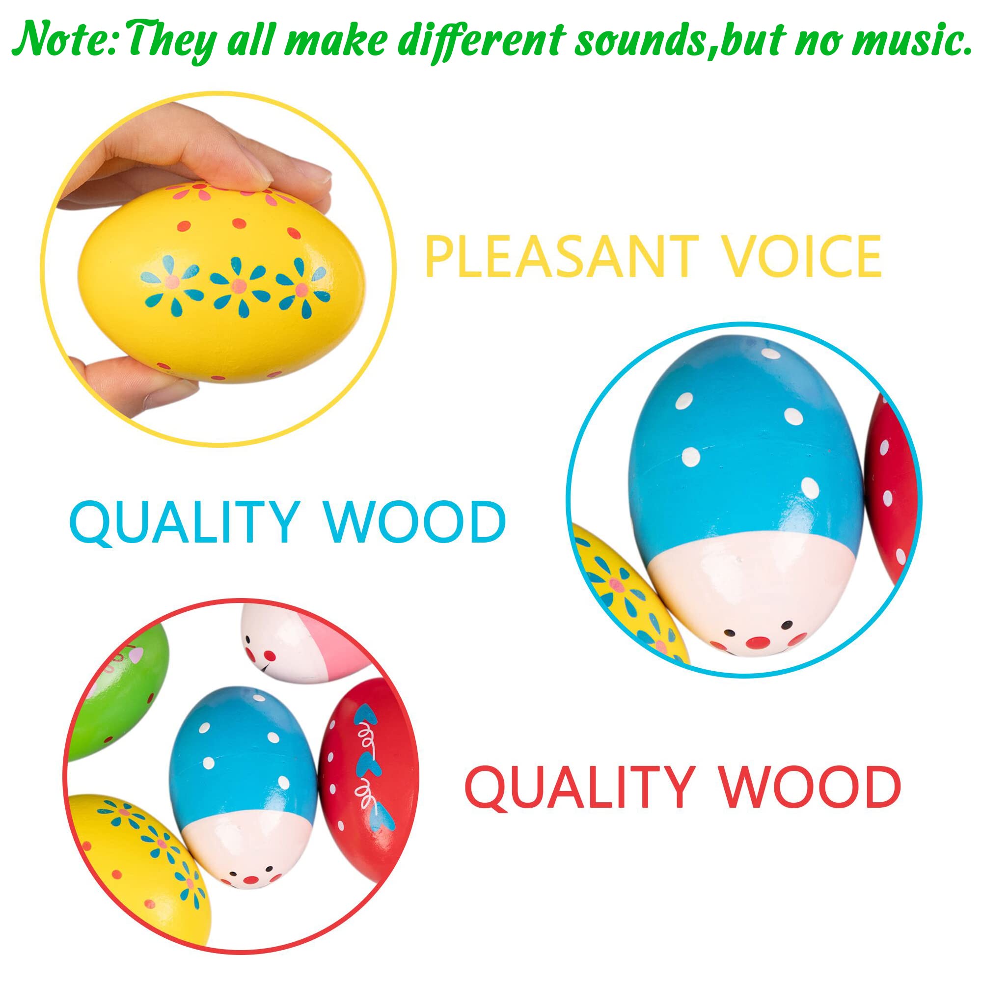 Geefuun 16 PCS Easter Wooden Eggs Shakers Musical Instruments Decorations Percussion Maracas Craft for Kids/Toddlers Hunt Game Gifts Basket Christmas Stocking Stuffers Fillers Decor