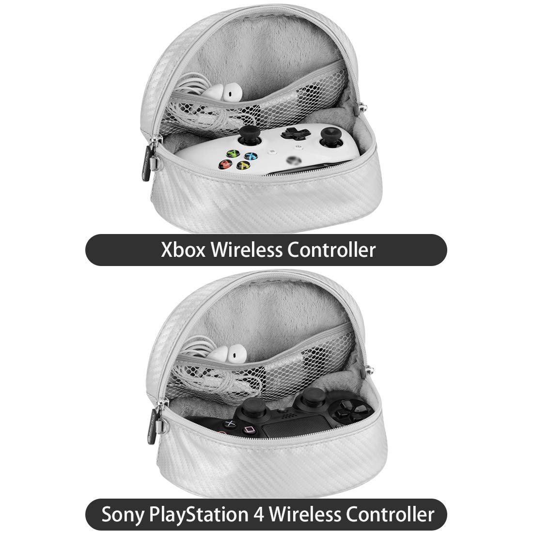 Geekria Controllers Carrying Pouch Travel Bag, Compatible with Google Stadia, Sony PlayStation 5, Dual Sense Edge, PS5 / PS4, Switch Pro Series x, Xbox Wireless, Portable Protector Case (Silver)
