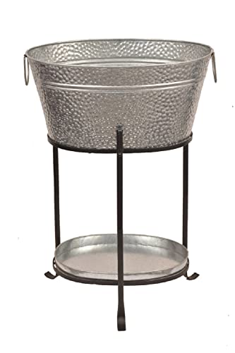 Beverage Tub with Tray and Stand in Galvanized Steel "Pebbled Texture". Measurements H 29.5in L 20in and W 13in. Handmade by Best Artisans in the World