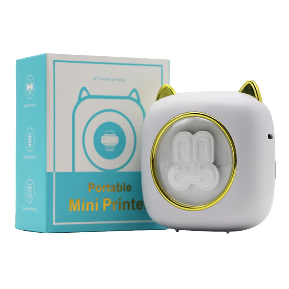 HASDSAGY Mini Portable Printer, Bluetooth Smart Pocket Inkless Sticker Printer with 10 Roll Papers, Wireless Thermal Printer Compatible iOS & Android for Study, Journal, Memo, Travel (Bunny)