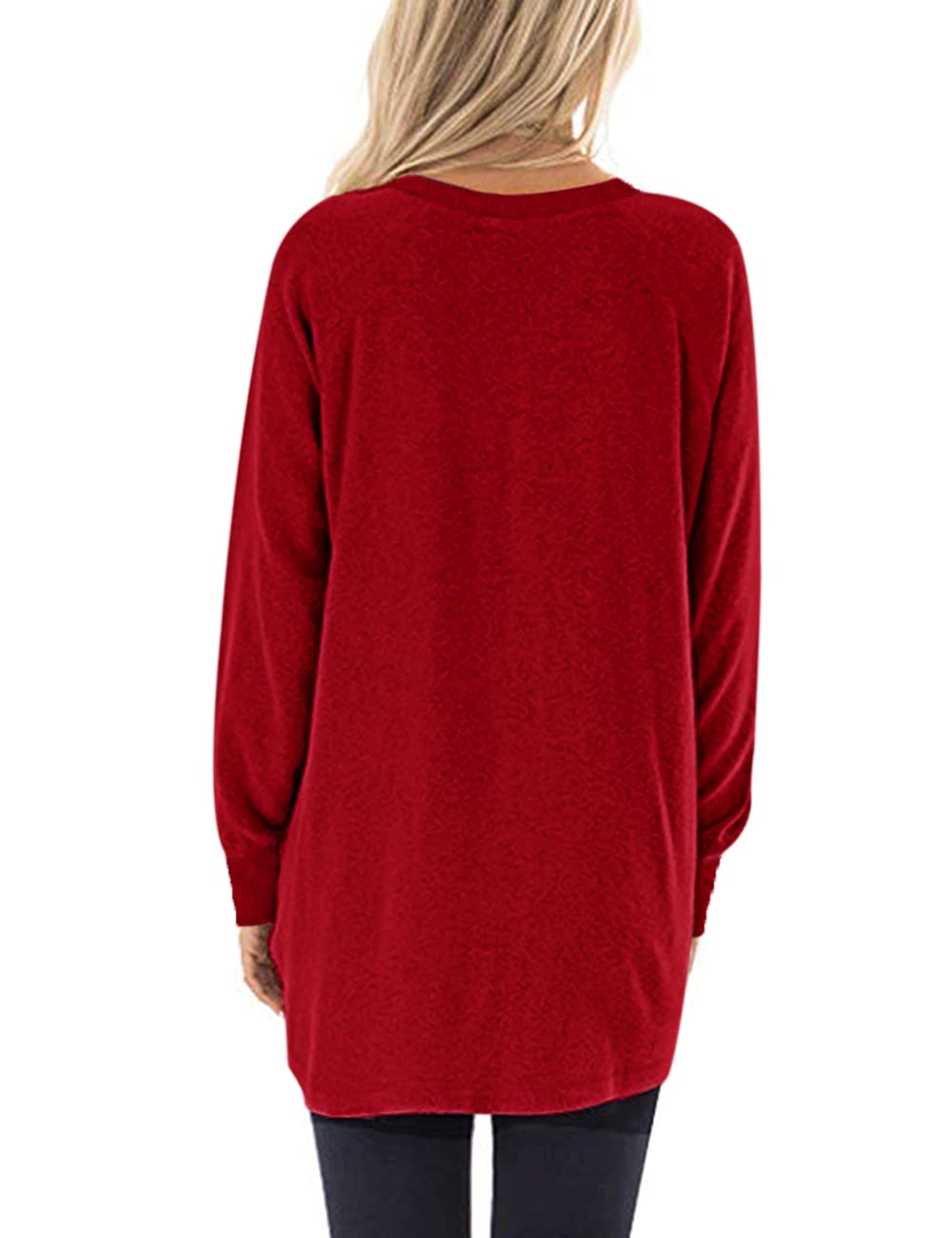AUSELILY Womens Long Sleeve Tunic Tops Casual Loose Fit Sweatshirts Round Neck Pullover Blouse Sweatshirts with Pocket Ruby XL