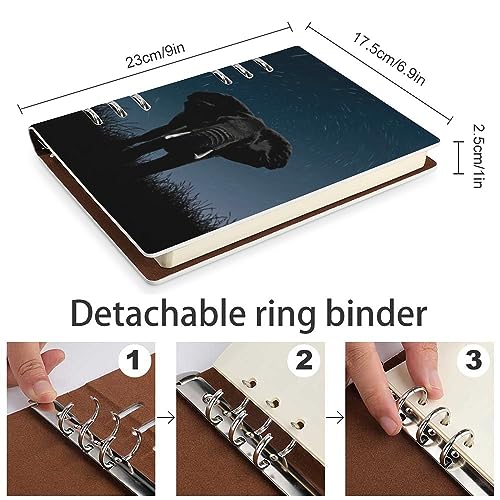 Black and White Elephant Starry Notebook Cover 6-Ring Binder Portable Planner Book Loose-Leaf Cover for Home Office