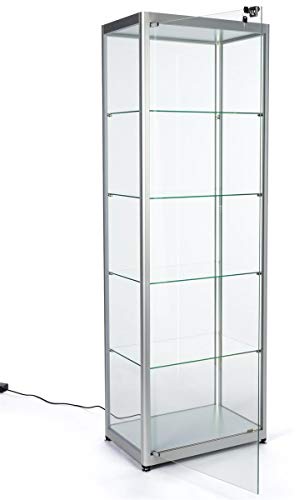 Displays2go Locking Glass Display Case, Illuminated – Silver (DCKDMT24S)
