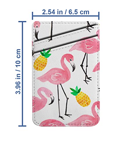 Diascia Pack of 2 - Cellphone Stick on Leather Cardholder ( Watercolor Pink Ink Flamingo Yellow Pattern Pattern ) ID Credit Card Pouch Wallet Pocket Sleeve